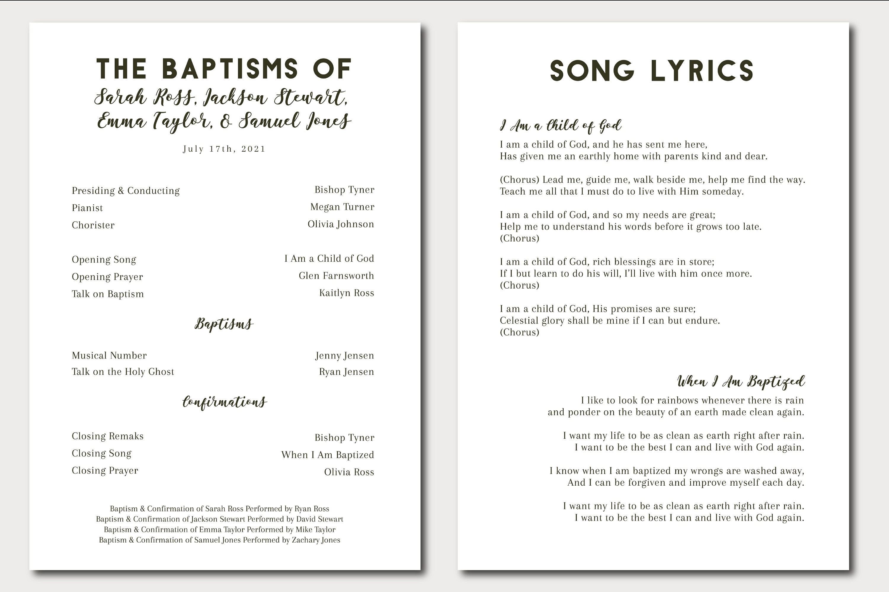Joint LDS Baptism Program Editable Template | LDS Baptism for 2, 3, or ...