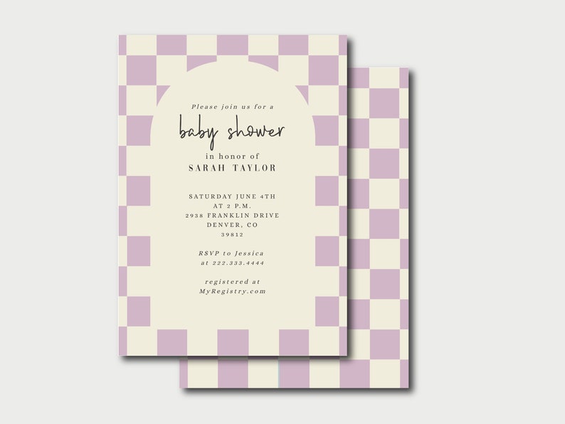 Pink Checkers Baby Shower Invitation | Checkerboard Baby Shower Invite ...