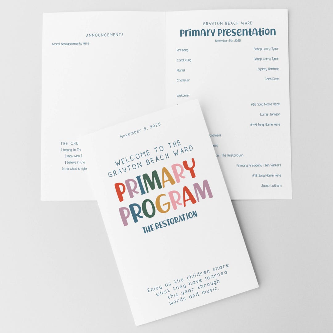 Primary Presentation Program, LDS Primary Presentation Sacrament Program, Editable Template, LDS ...
