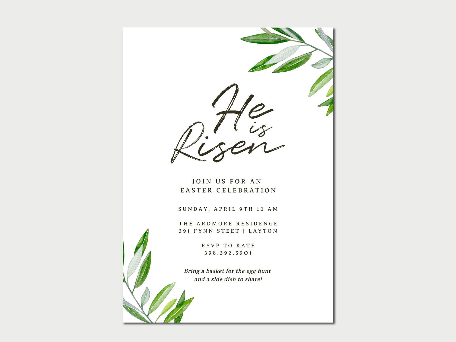 Religious Easter Celebration Invitation Template | He is Risen Invite ...