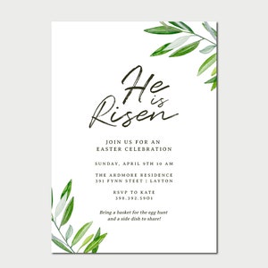 Religious Easter Celebration Invitation Template | He is Risen Invite ...
