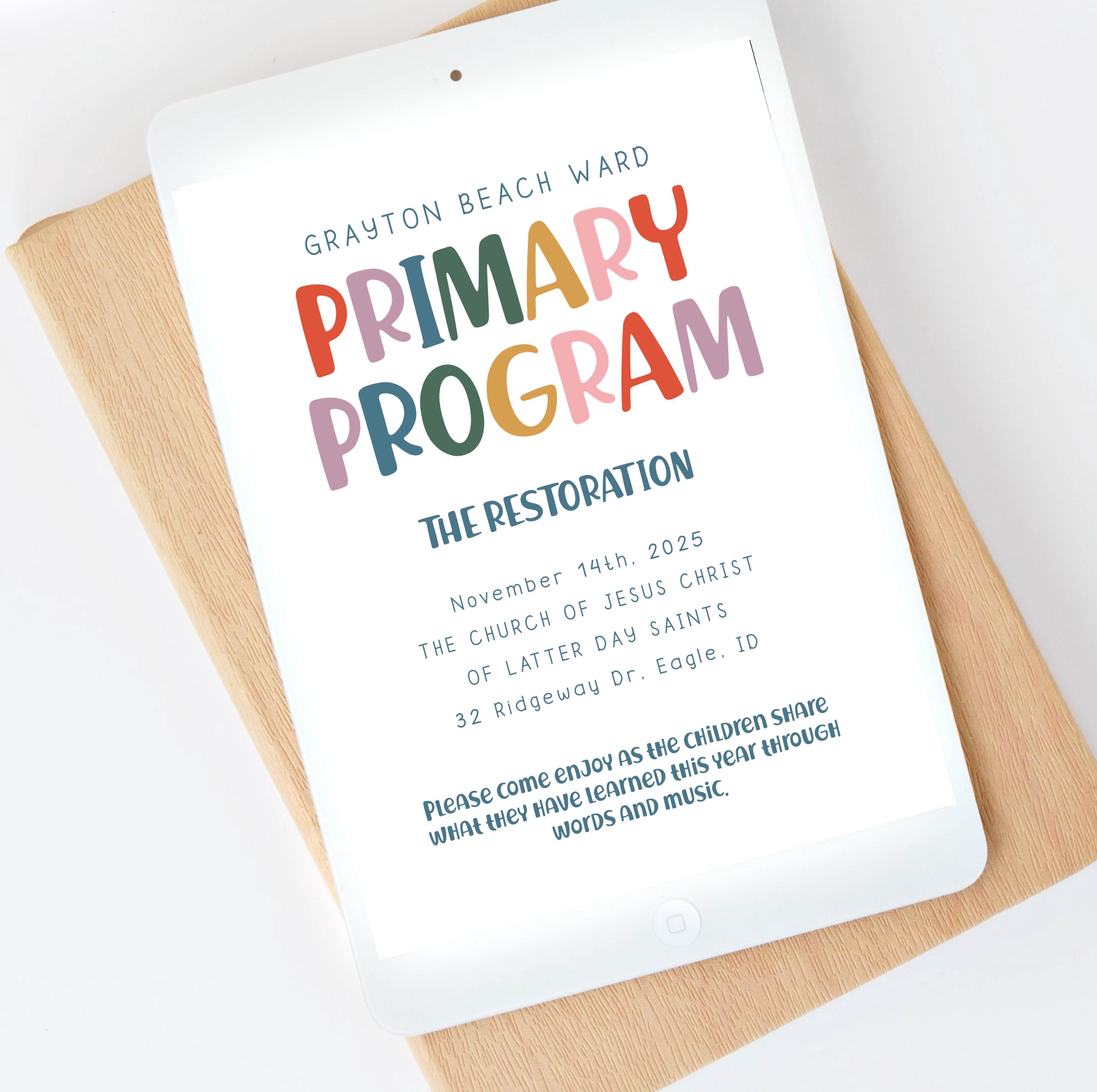 LDS Primary Program Invitation, Primary Presentation Flyer, Editable ...