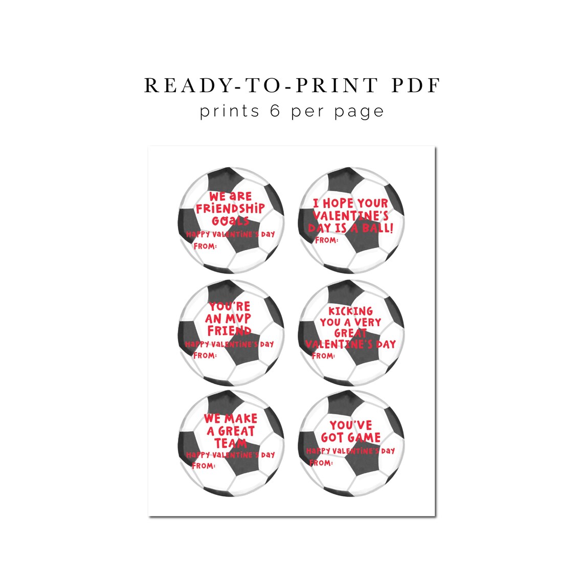 Soccer Ball Class Valentine's Day Tags | Sports Printable Gift Tag - Etsy