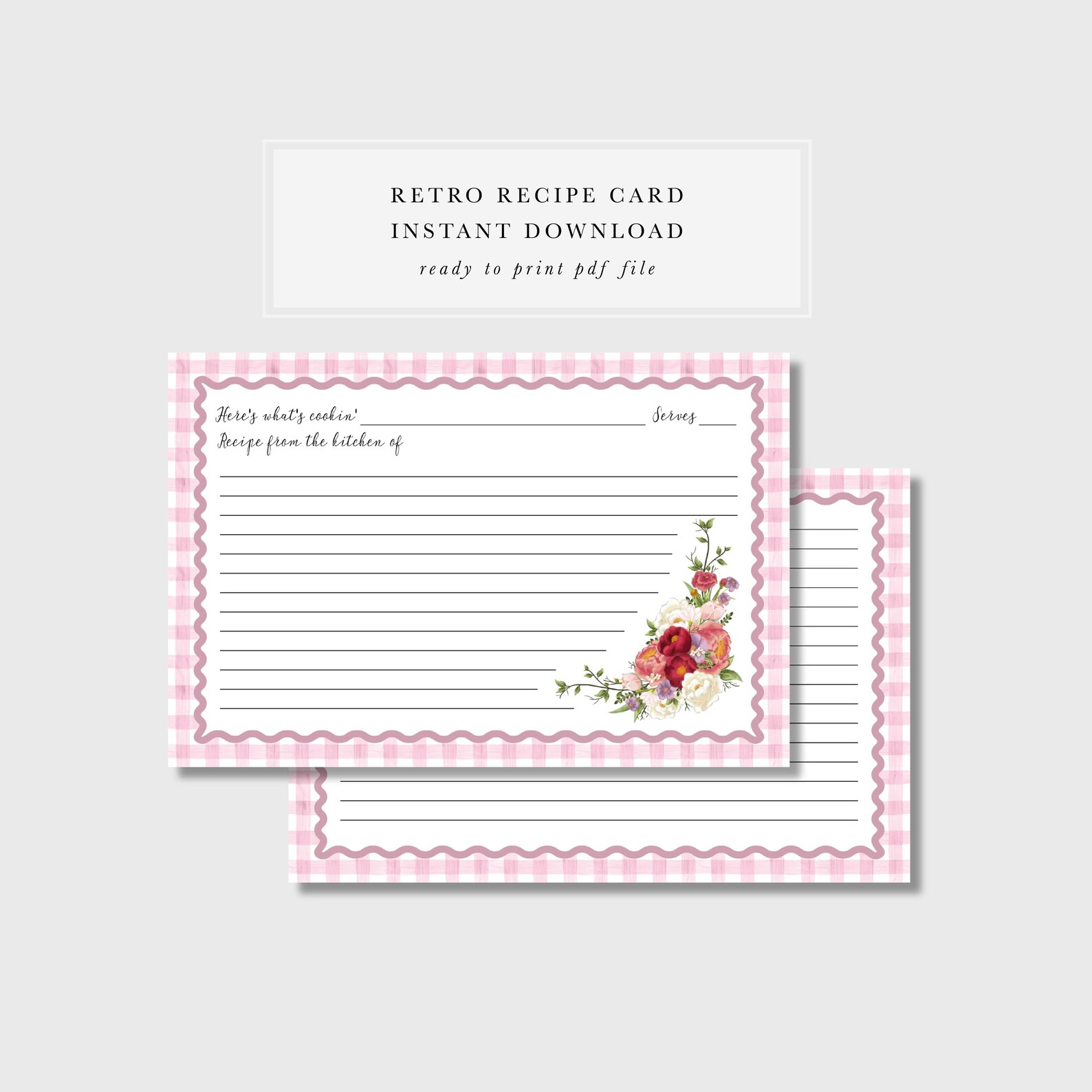 Printable Vintage Floral Retro Recipe Cards 4x6 PDF Retro Kitchen Decor ...