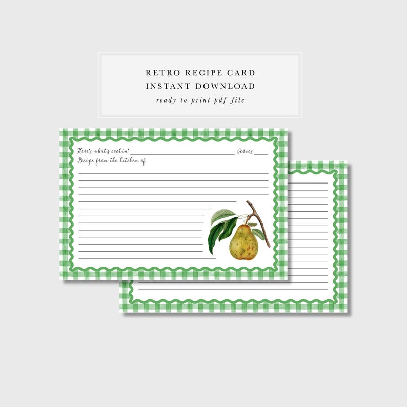 Vintage Recipe Cards Blank | Printable Retro Kitchen Gift for Christmas ...