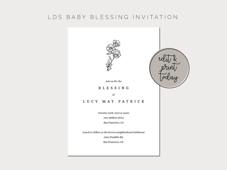 LDS Baby Blessing Invitation Template | Blessing Ceremony Invitation ...