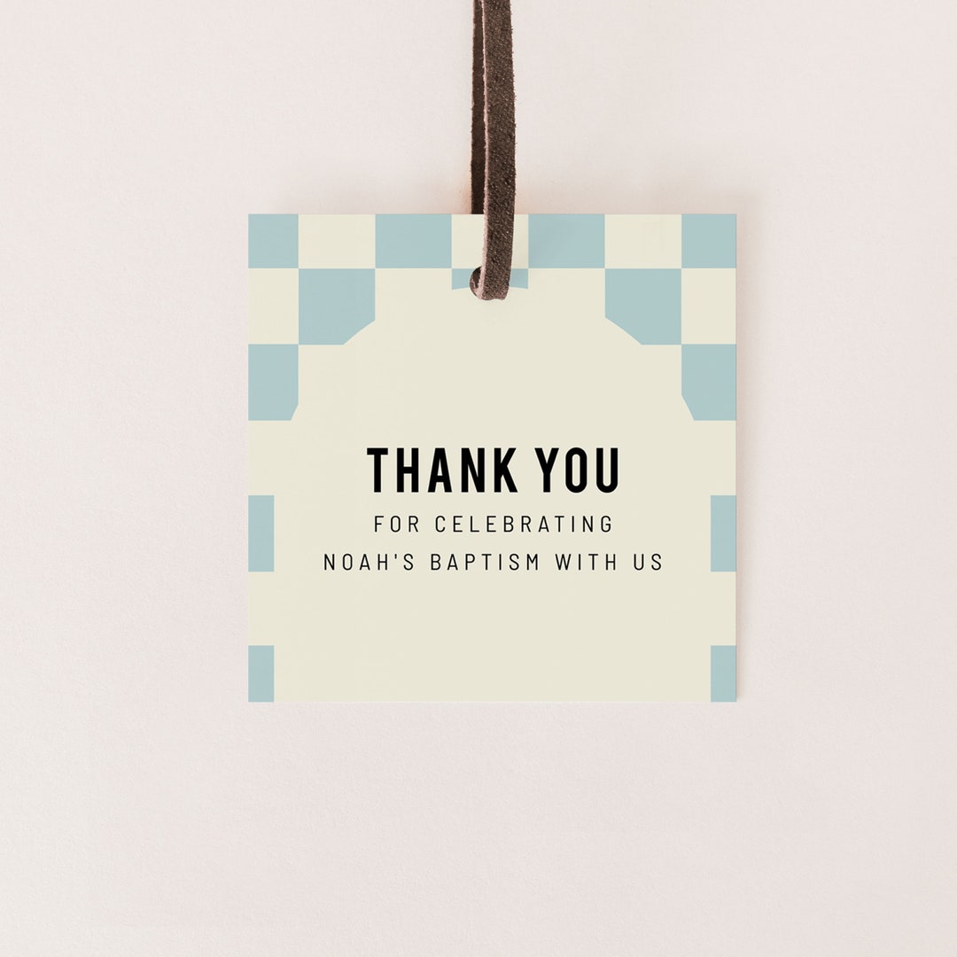 LDS Baptism Thank You Tag Boy | Blue and Cream Check Thank You Tag ...