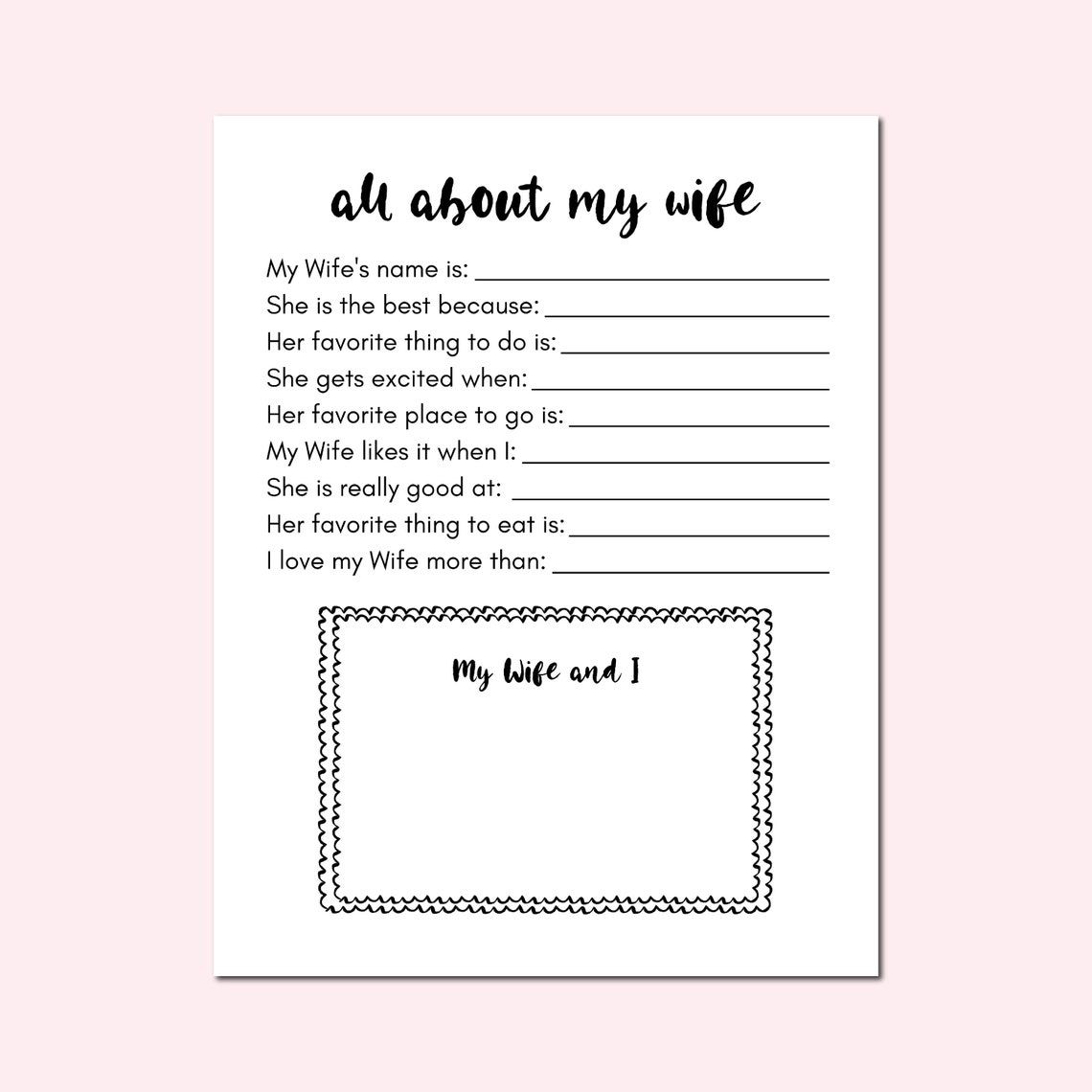 Wife Questionnaire Mother's Day Printable Funny Mothers Day Card for ...