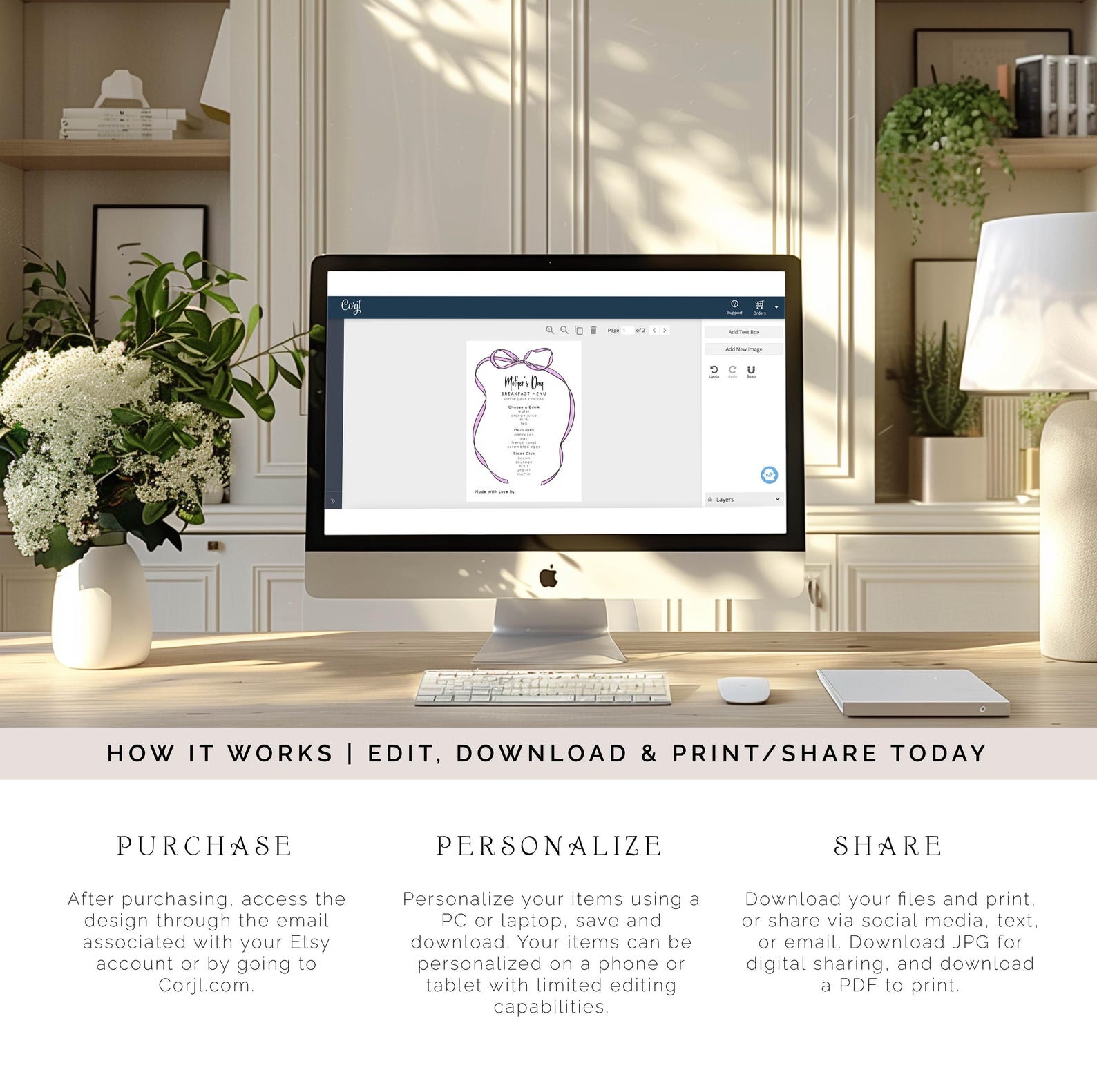 Mother's Day Breakfast Menu Printable Breakfast in Bed Menu Editable ...