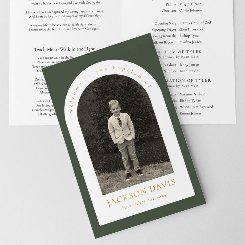 LDS Baptism Program Template Boy Green and Gold LDS Baptism Program Boy ...