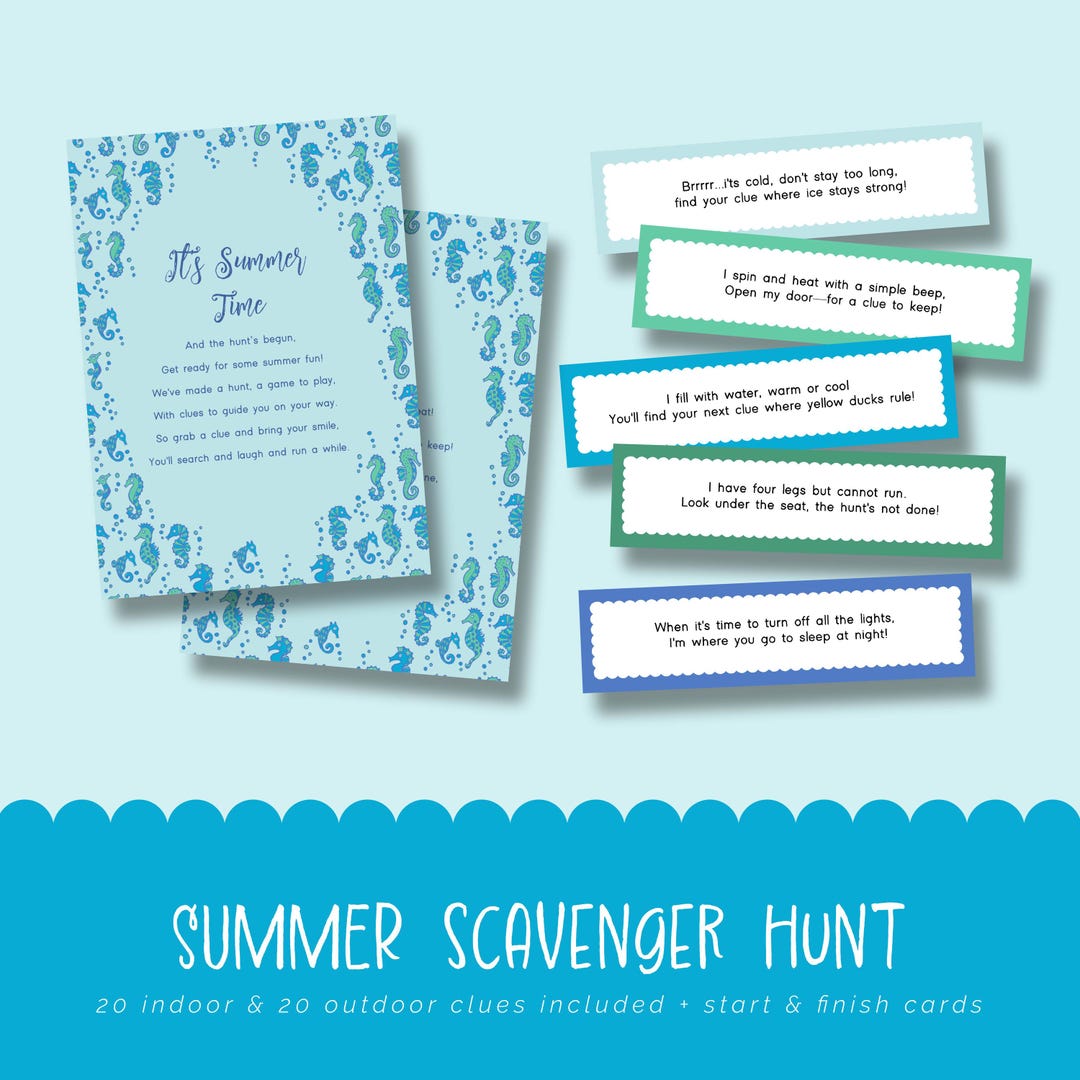 Summer Beach Treasure Hunt Clues, Printable Ocean Scavenger Hunt ...