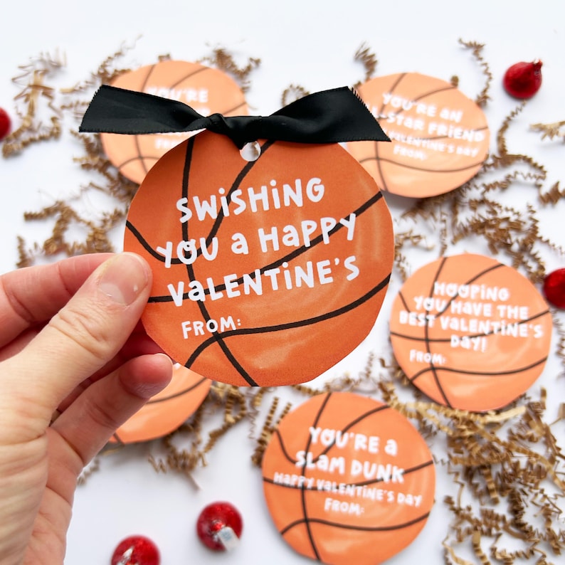 Basketball Ball Class Valentine's Day Tags | Sports Printable Gift Tag ...