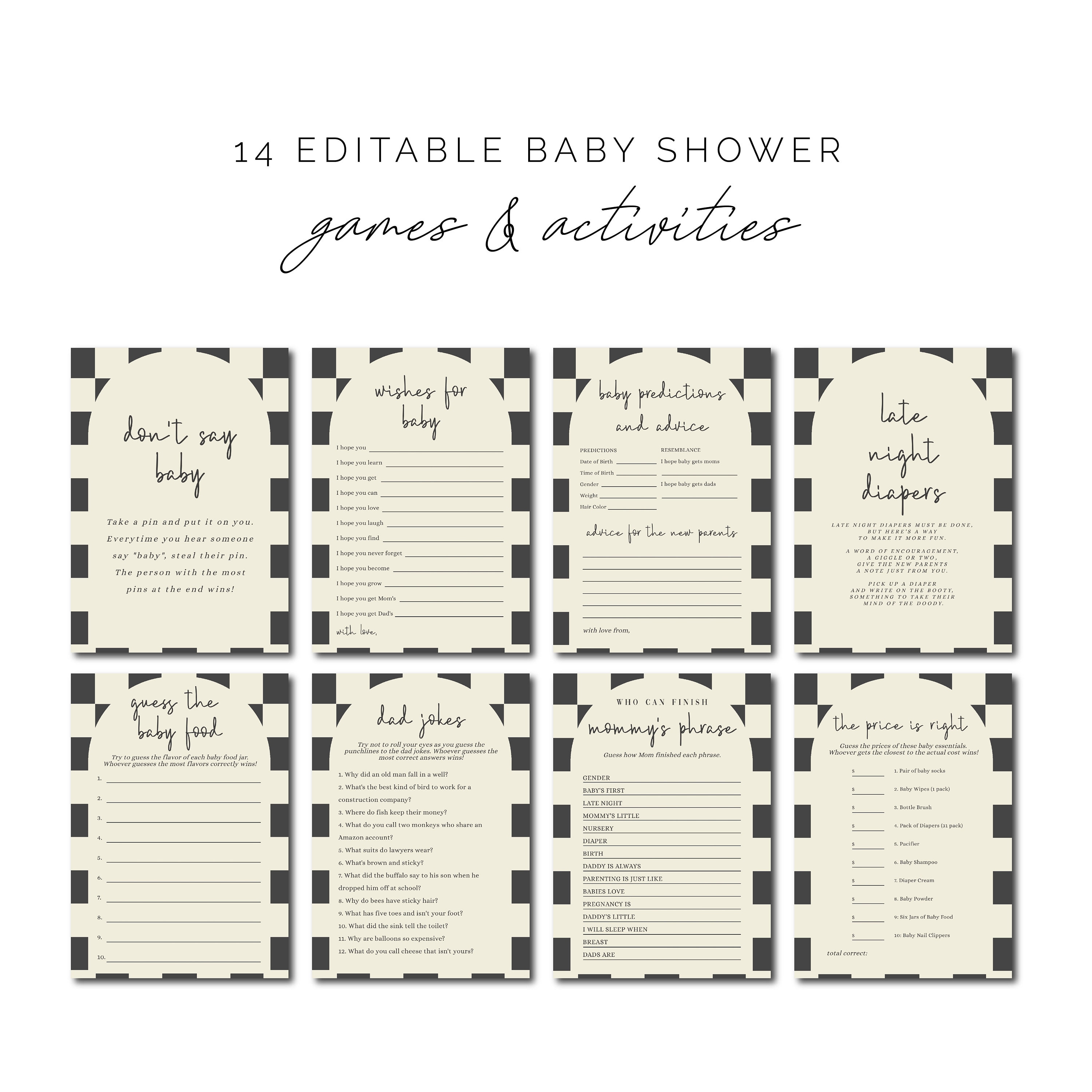 Checkers Baby Shower Game Bundle | Checkerboard Baby Shower | Check ...