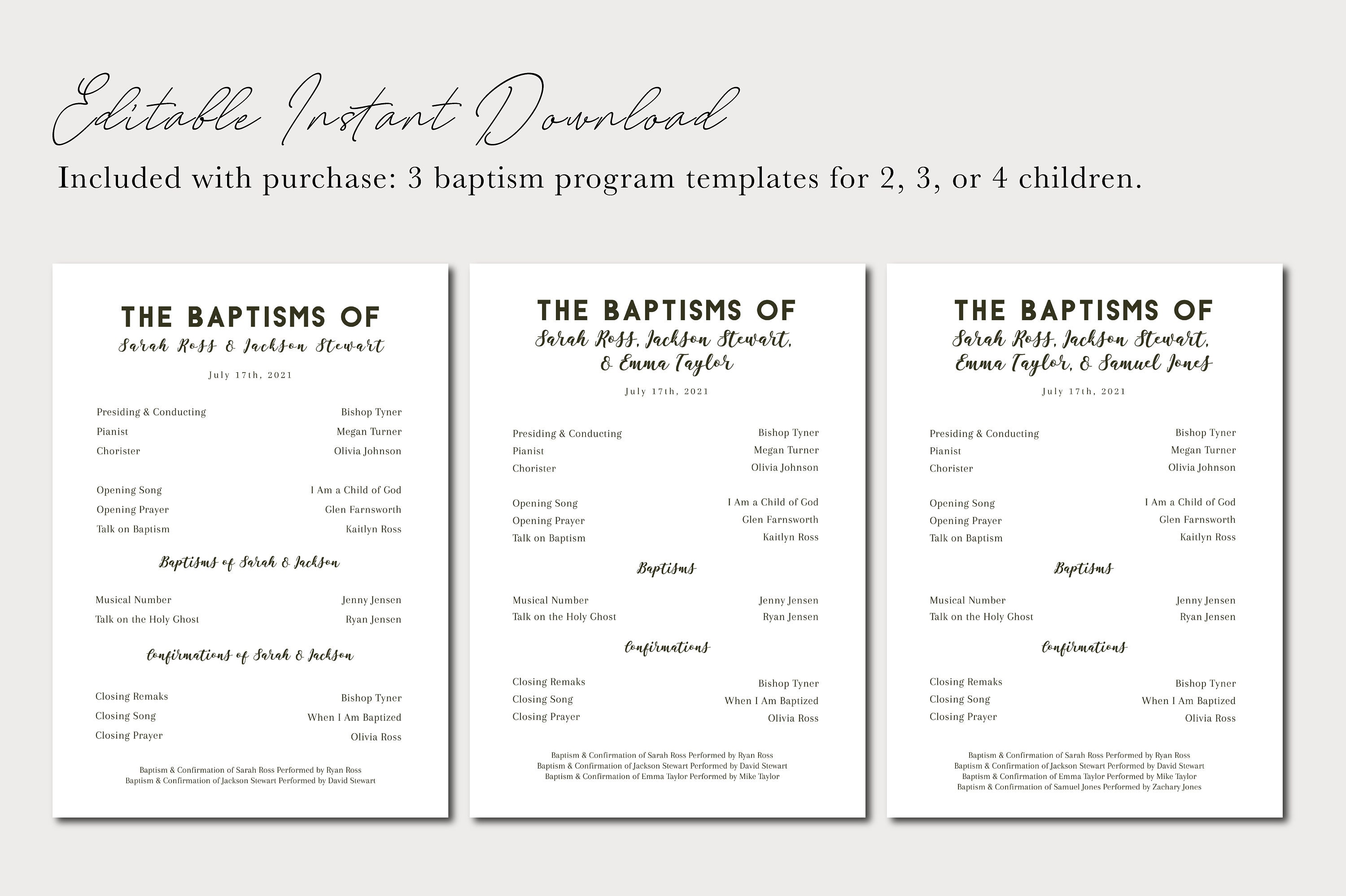Joint LDS Baptism Program Editable Template | LDS Baptism for 2, 3, or ...