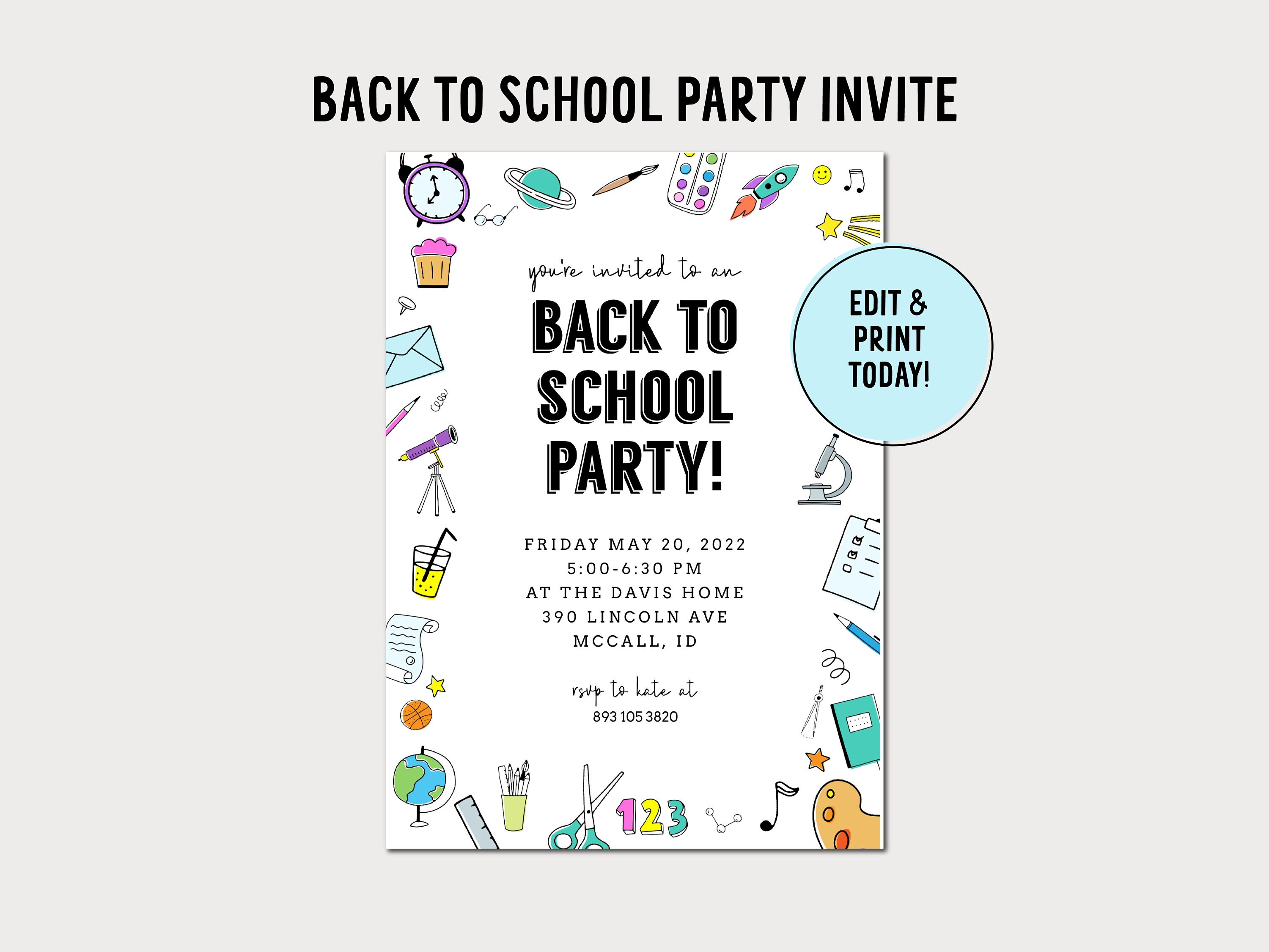 Back to School Party Invitation, Back to School Bash Party Invitation ...