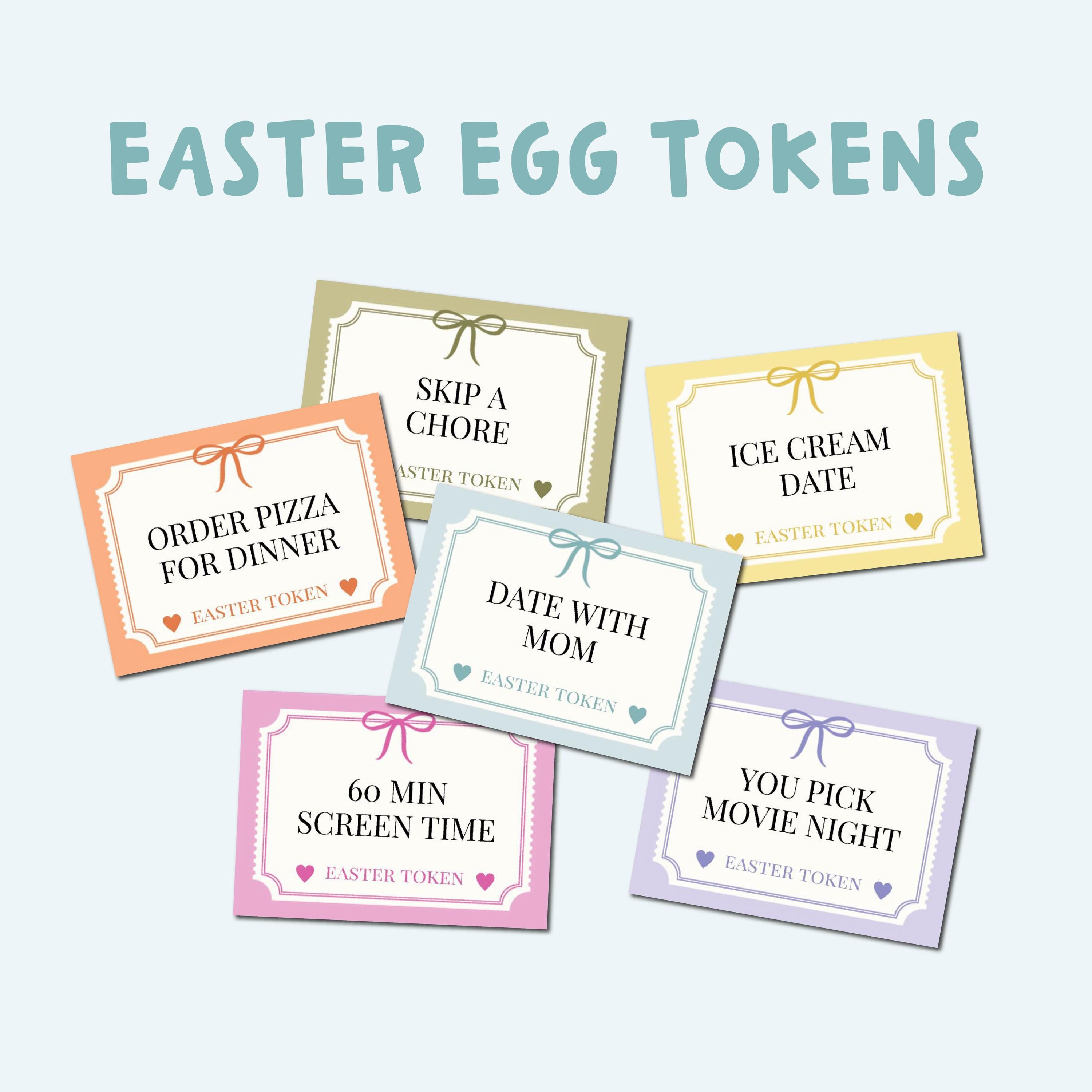 Printable Easter Egg Filler Tokens | Non Candy Easter Egg Hunt Stuffer ...