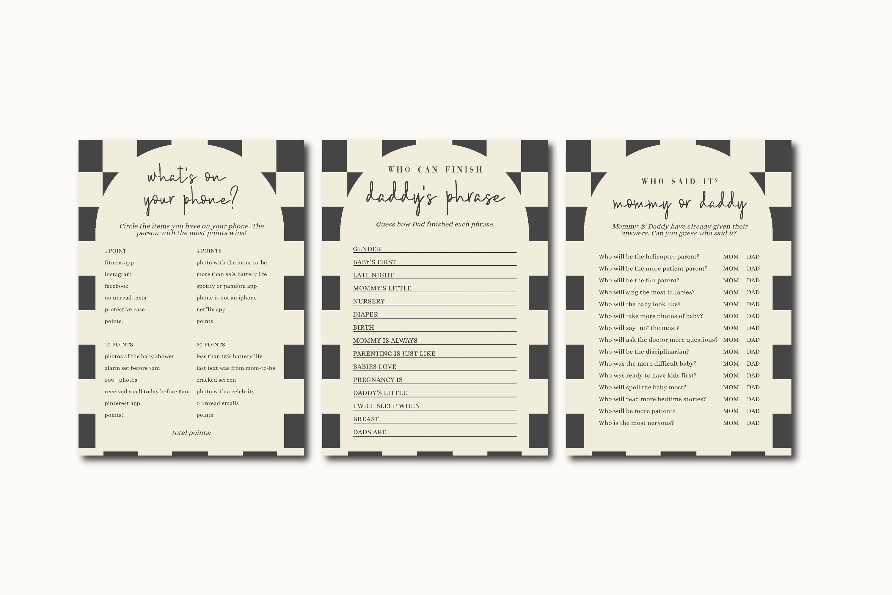 Checkers Baby Shower Game Bundle | Checkerboard Baby Shower | Check ...