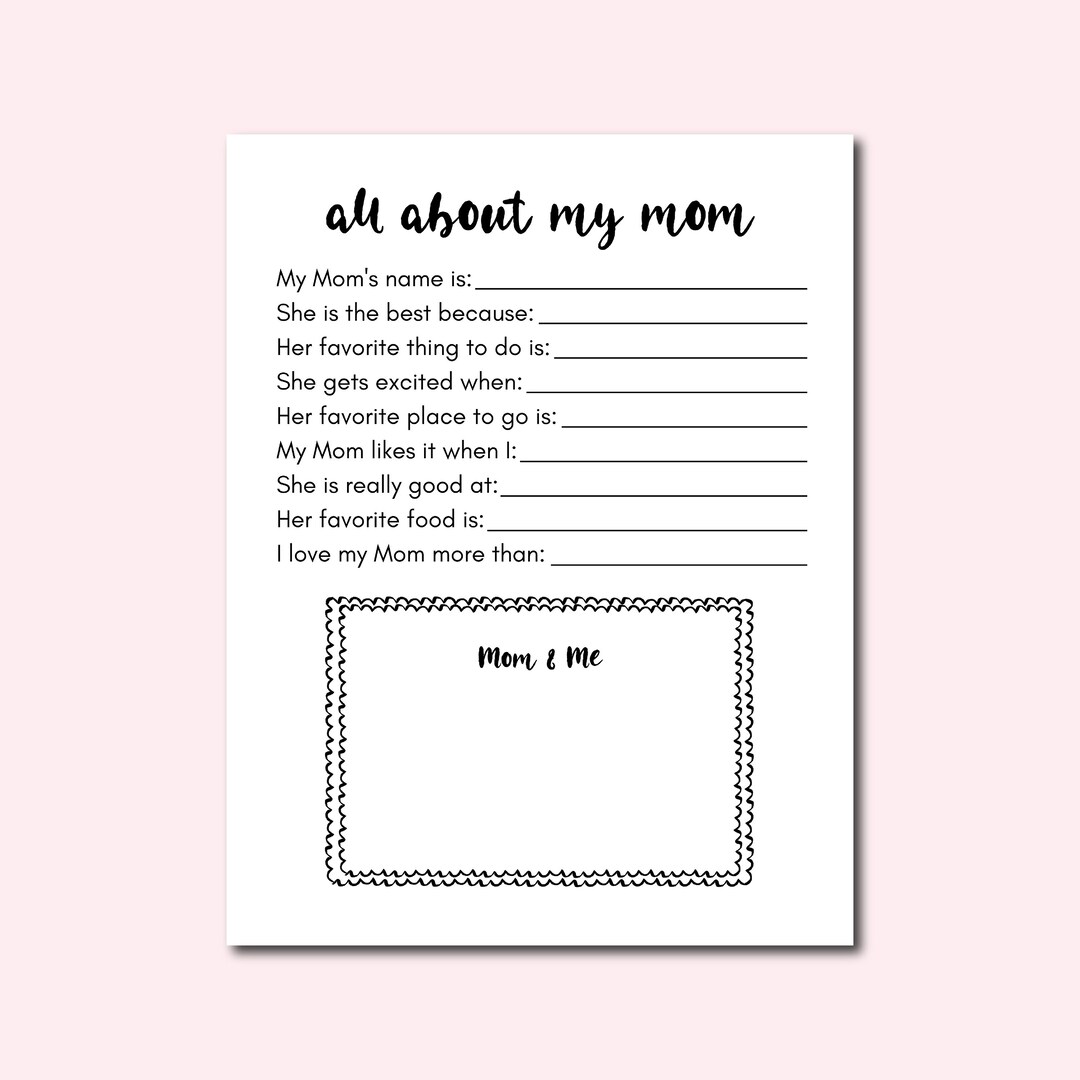 Mother's Day Questionnaire Printable All About My Mom Mothers Day Card ...