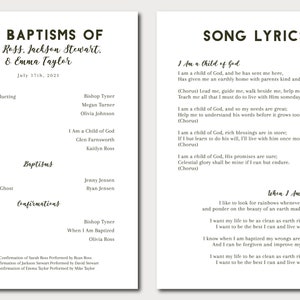 Joint LDS Baptism Program Editable Template | LDS Baptism for 2, 3, or ...