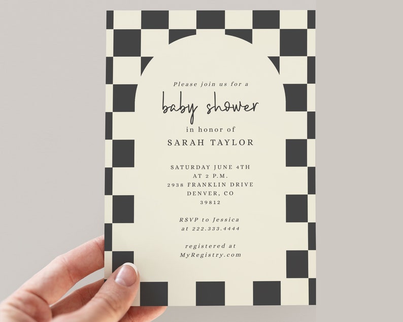 Checkers Baby Shower Invitation | Checkerboard Baby Shower Invite ...