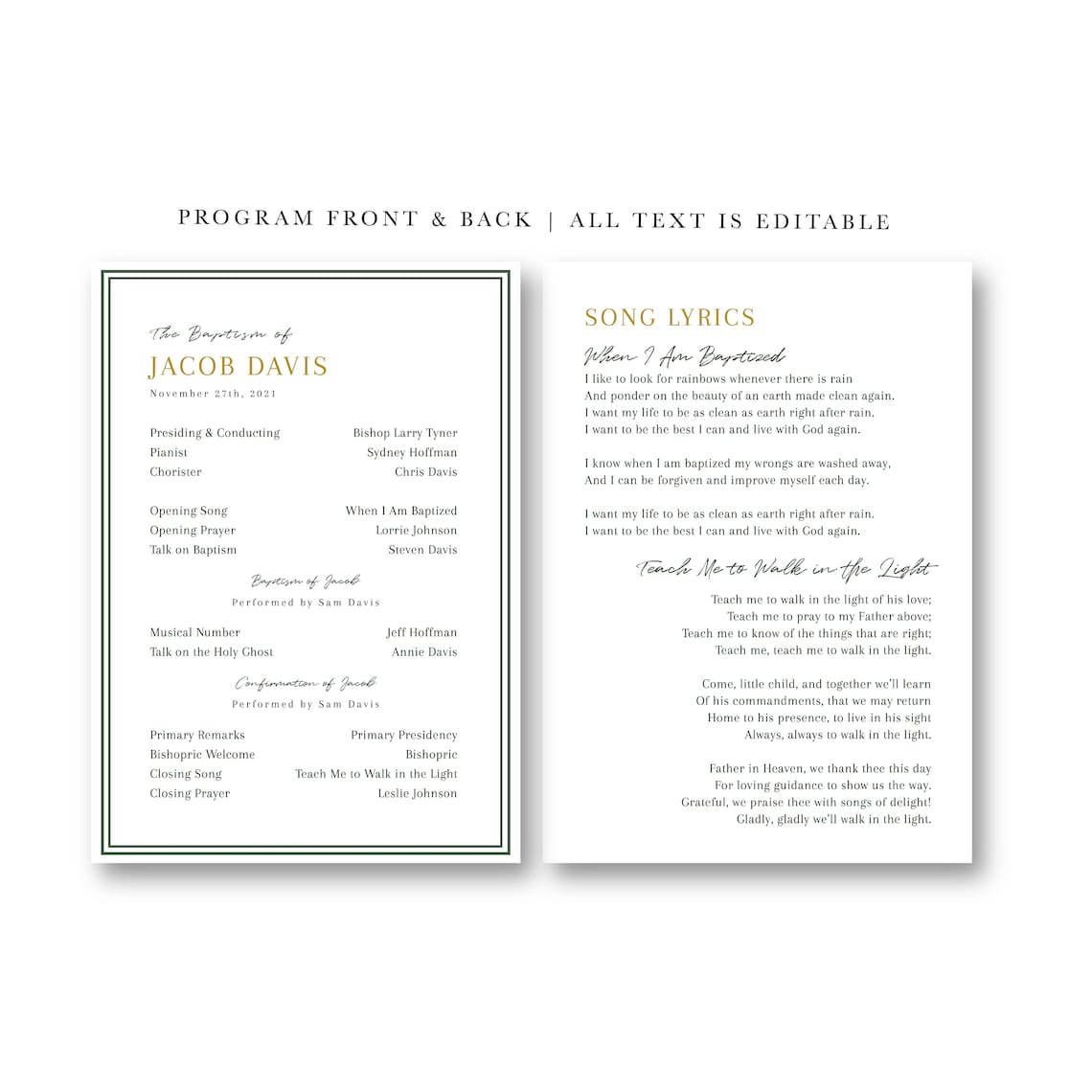 LDS Baptism Program Template Boy Green and Gold LDS Baptism Program Boy ...