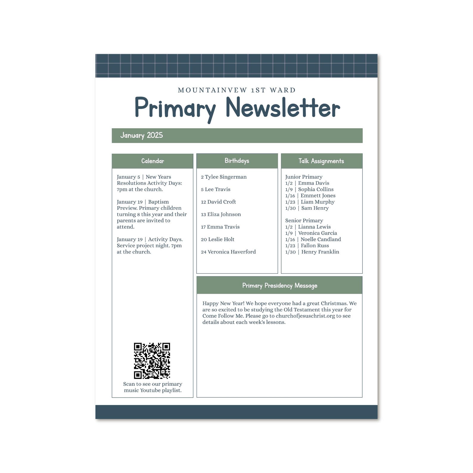 LDS Primary Newsletter Template | Printable LDS Newsletter Instant ...