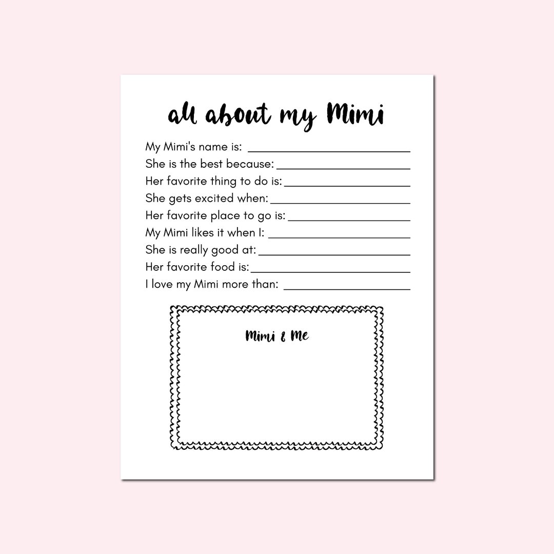 All About Mimi, Mothers Day Gift, All About My Mimi Printable, Mothers ...