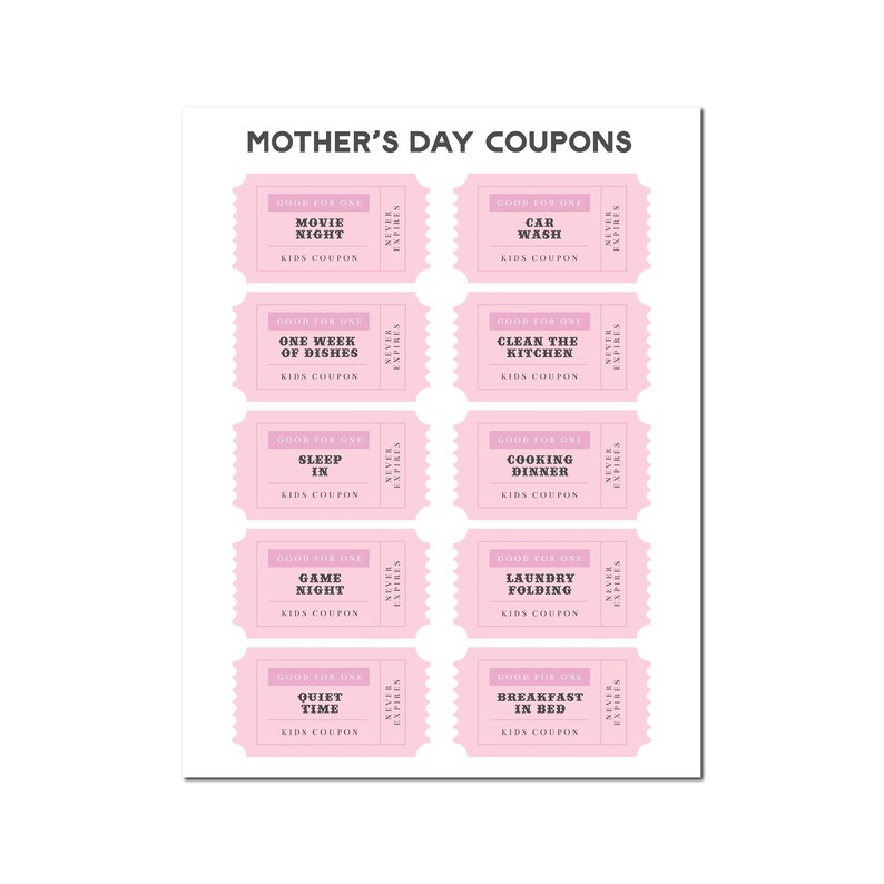 Mother's Day Coupon Birthday Coupon Book Template Kids Mothers Day ...