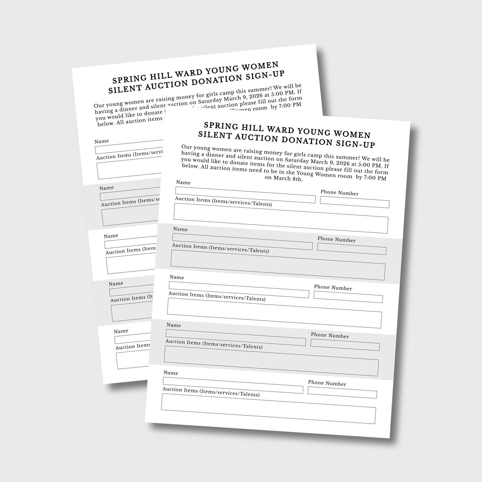 Silent Auction Donation Sign up Form, Donation Sign up Sheet, Editable ...