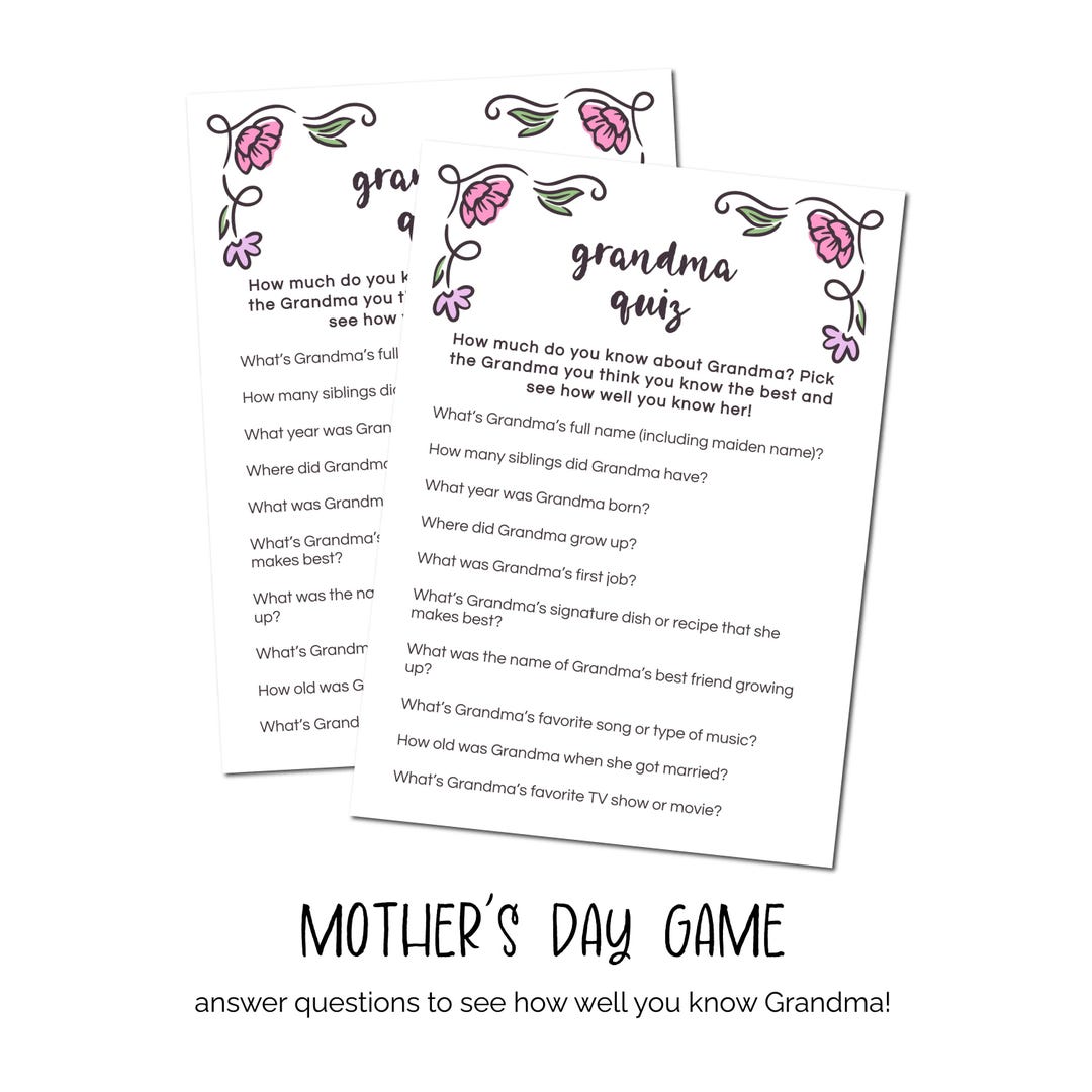 Mother's Day Games Printable Grandma Quiz Game Instant Download Mothers ...