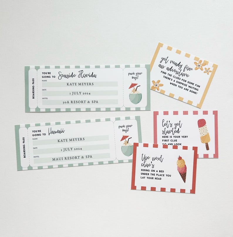 Beach Surprise Trip Scavenger Hunt & Tickets | Beach Reveal Scavenger ...