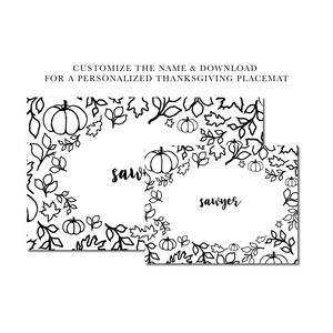 Personalized Thanksgiving Coloring Place Mat for Kids | Editable ...