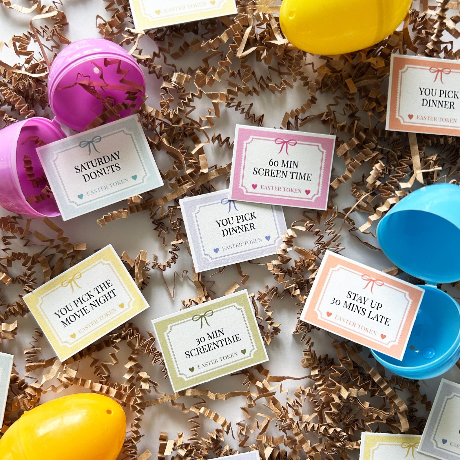 Printable Easter Egg Filler Tokens | Non Candy Easter Egg Hunt Stuffer ...