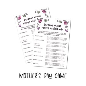 Mother's Day Games Printable Famous Moms Movie Match up Game Instant ...