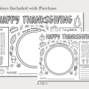 Printable Thanksgiving Kids Placemat Coloring Page DIY Thanksgiving ...