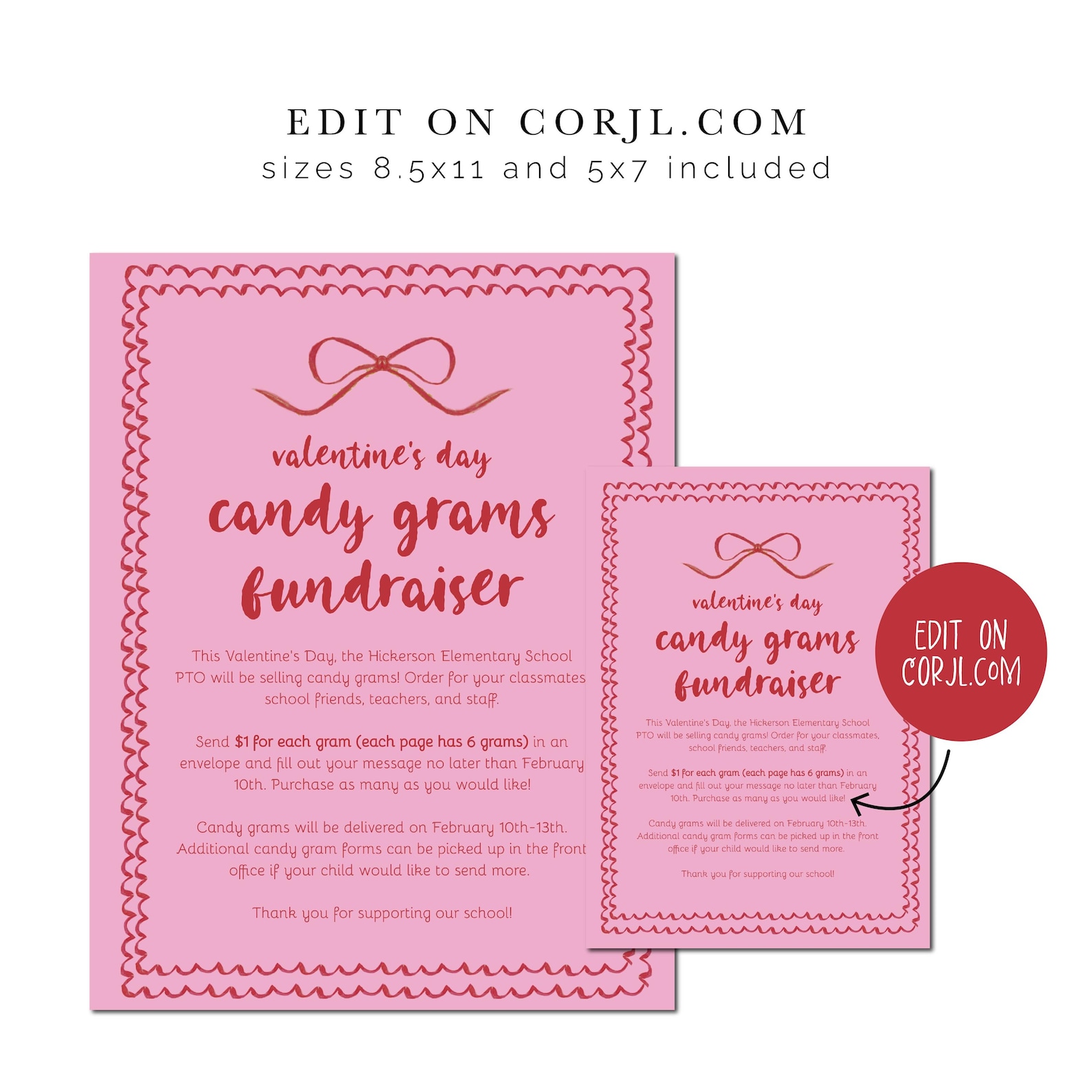 Valentine's Day Candy Gram Flyer Template, School Fundraiser, Editable ...