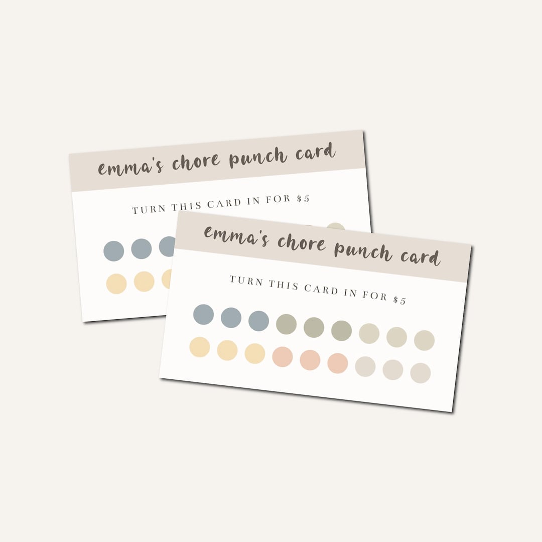 Modern Neutral Kids Reward Punch Card, Behavior Card, Chore Chart Punch ...