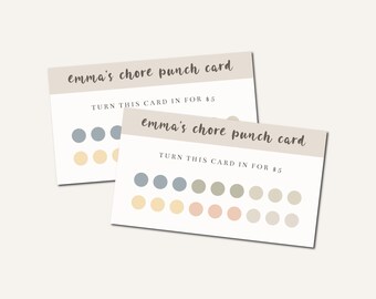 Reward Punch Card, Behavior Card, Chore Chart Punch Card, Reward Card ...