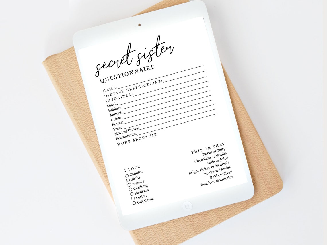 Lds Girls Camp Secret Sister Questionare Secret Sister Etsy