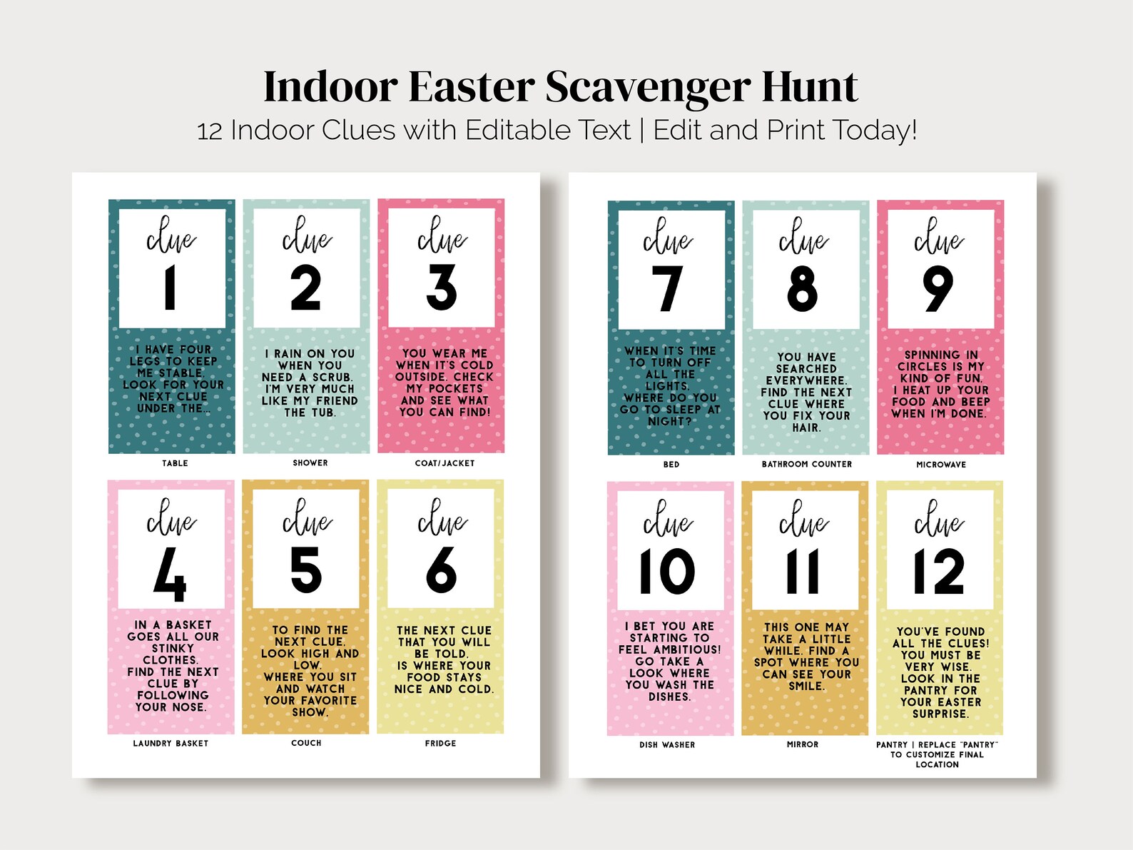Easter Indoor Scavenger Hunt Printable Kids Treasure Hunt Easter Bunny ...