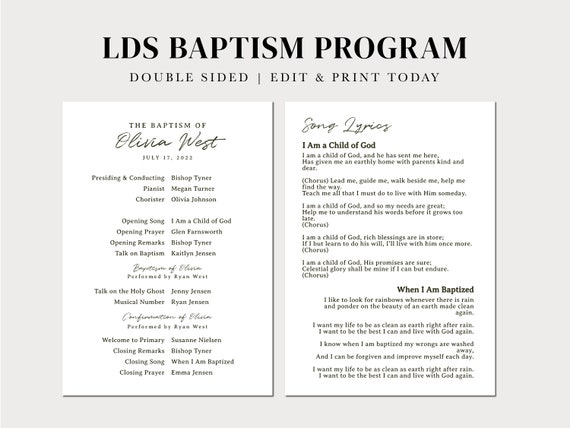 Simple Modern Editable LDS Baptism Program Template: 5X7 - Etsy