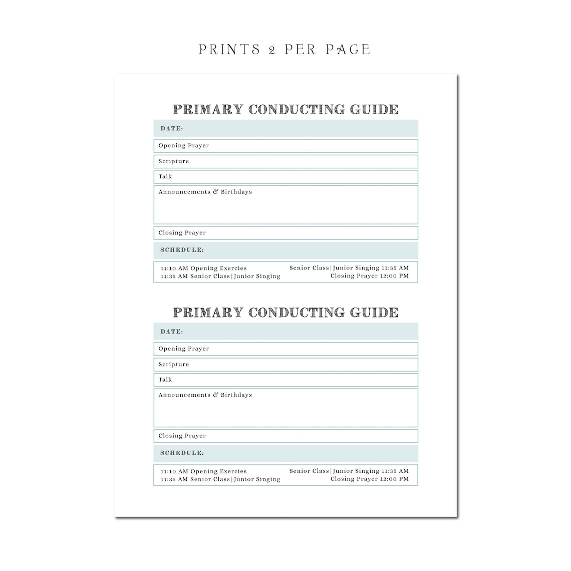 Primary Conducting Sheet Template | LDS Editable Conducting Sheet ...