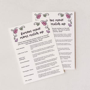 Mother's Day Games Printable Famous Moms Movie Match up Game Instant ...