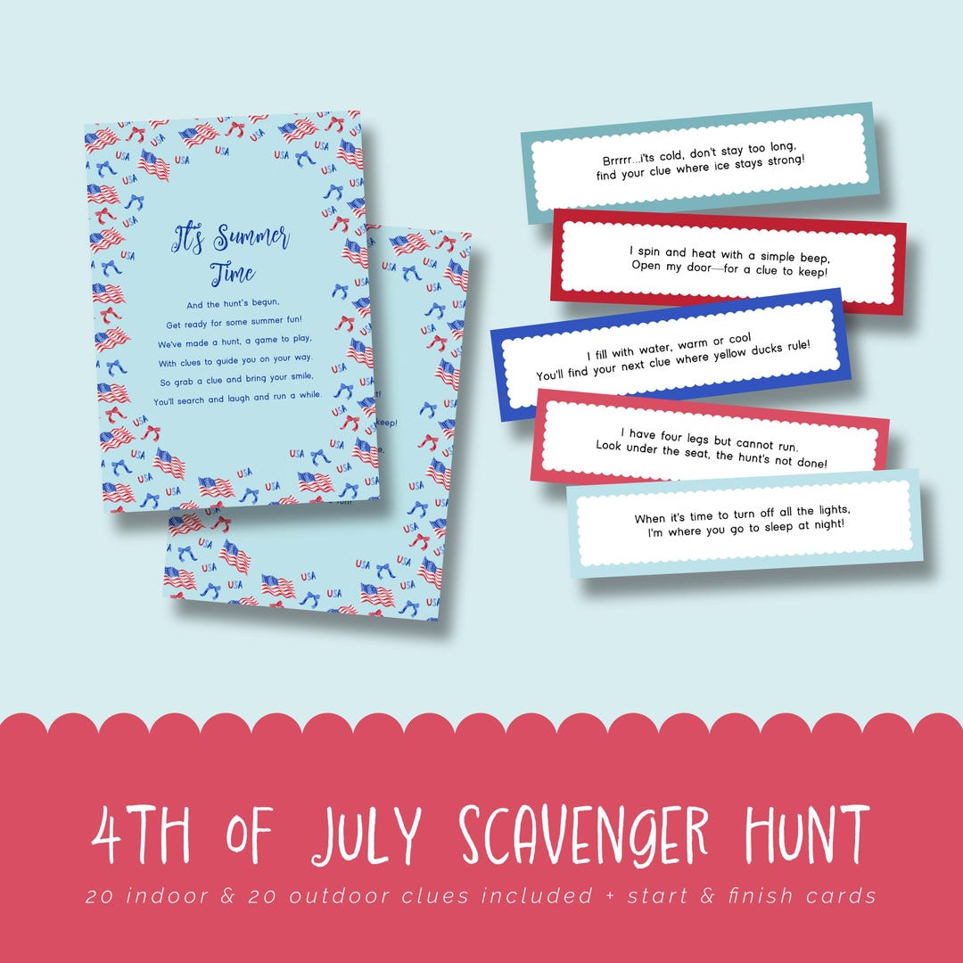 Patriotic Scavenger Hunt Clues, Printable 4th of July Scavenger Hunt ...