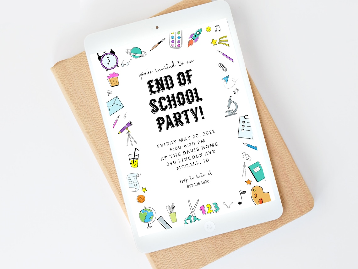 End of Year Party Invitation, Last Day of School Party Invitation ...