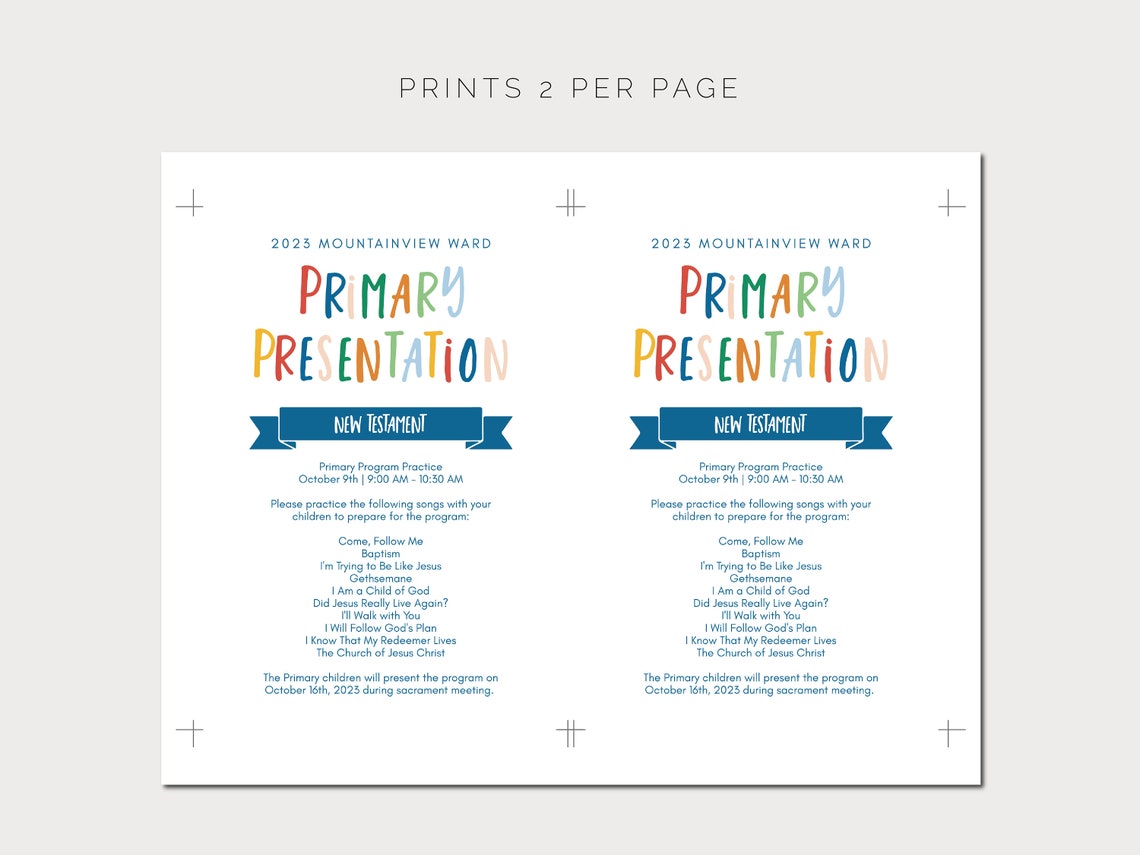 LDS Primary Program Parent Information Card LDS Primary Presentation ...