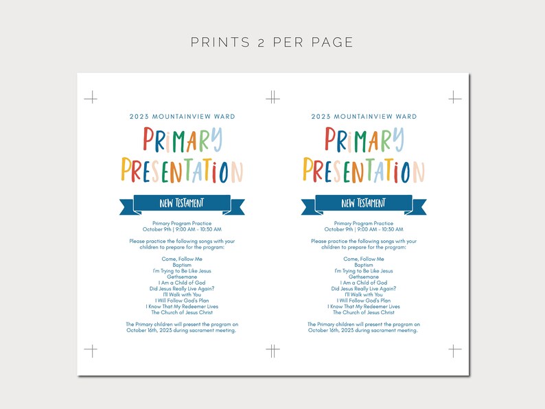 LDS Primary Program Parent Information Card | LDS Primary Presentation ...