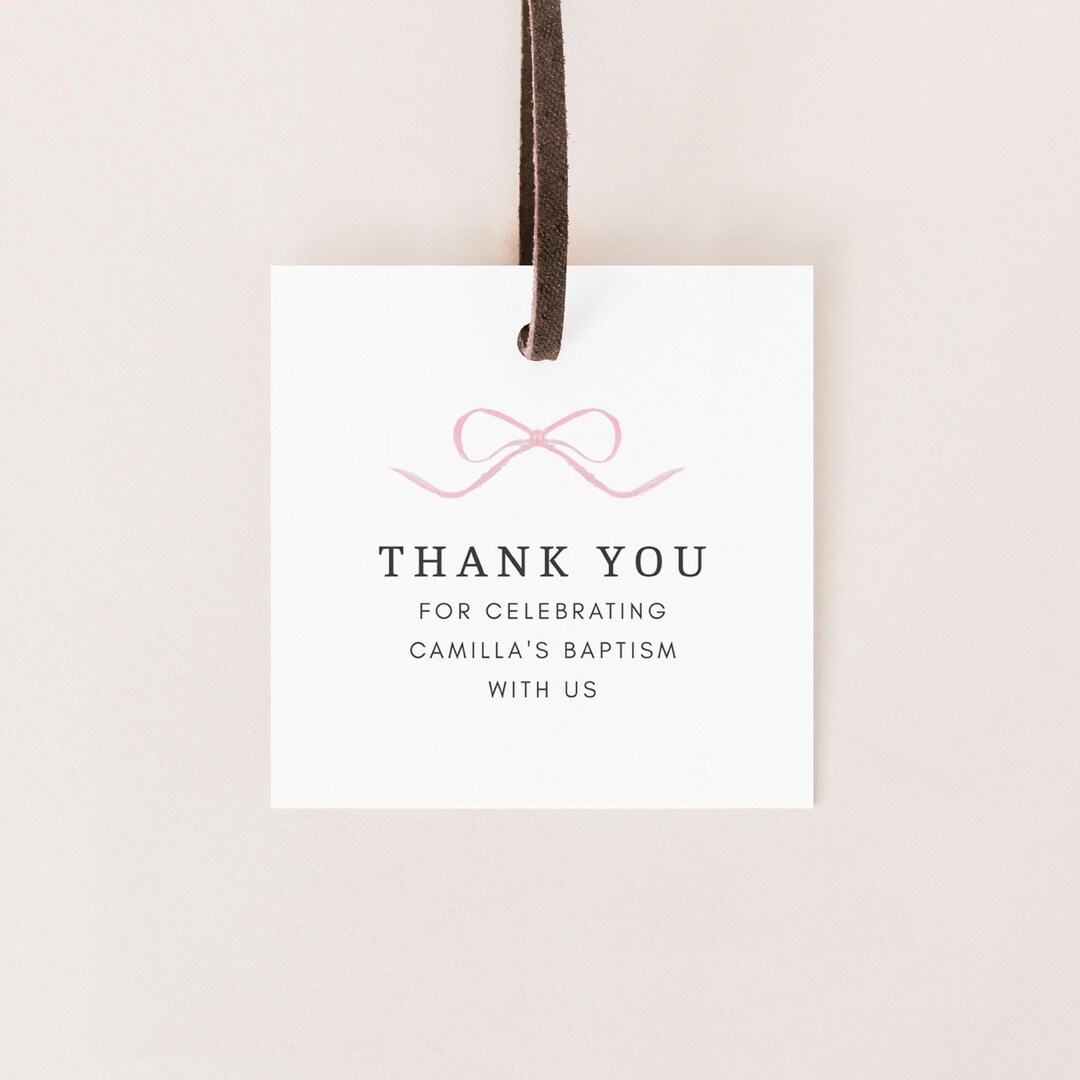 LDS Baptism Thank You Tag Girl | Pink Bow Thank You Tag | Pink Thank ...