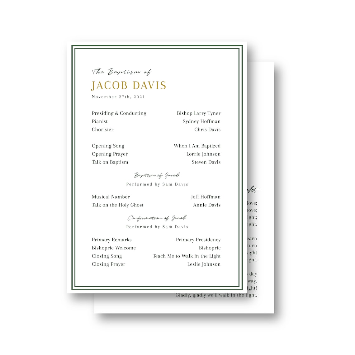 LDS Baptism Program Template Boy Green and Gold LDS Baptism Program Boy ...