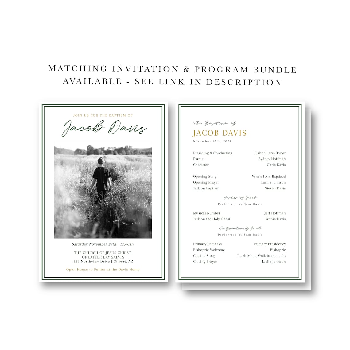 LDS Baptism Program Template Boy Green and Gold LDS Baptism Program Boy ...